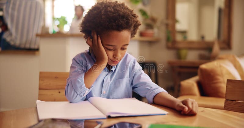 Education, Thinking and Writing with Bored Student in Living Room of ...