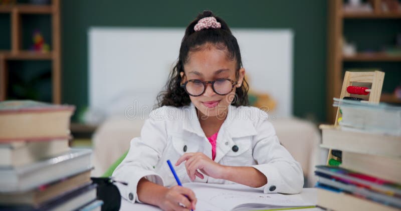 Education, Thinking and Writing with Student Girl in Home for Child ...