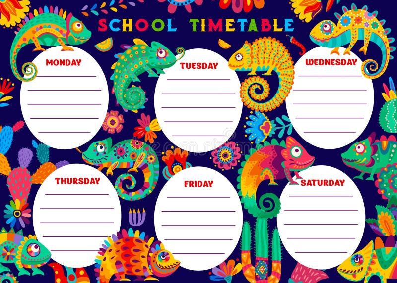 Education Timetable Schedule with Chameleon, Cacti Stock Vector ...