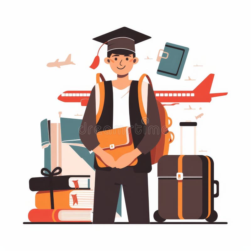 Education Travel Concept for Man Student in Graduation Cap with ...