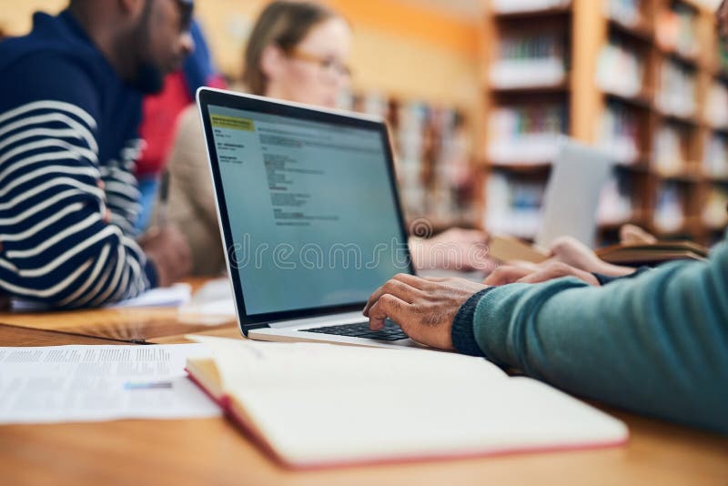 Education, University and Student on Laptop in Library for Learning ...