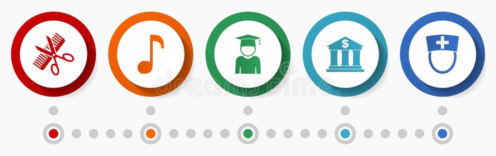 Education Vector Icon Set, School Concept Flat Design Buttons, Study ...