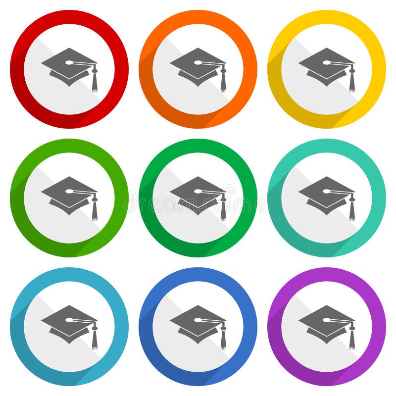 Education Vector Icons, Set of Colorful Flat Design Buttons for ...