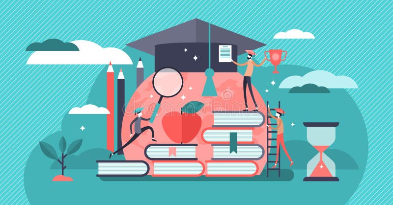 Education Vector Illustration. Flat Tiny Knowledge Learning Person ...