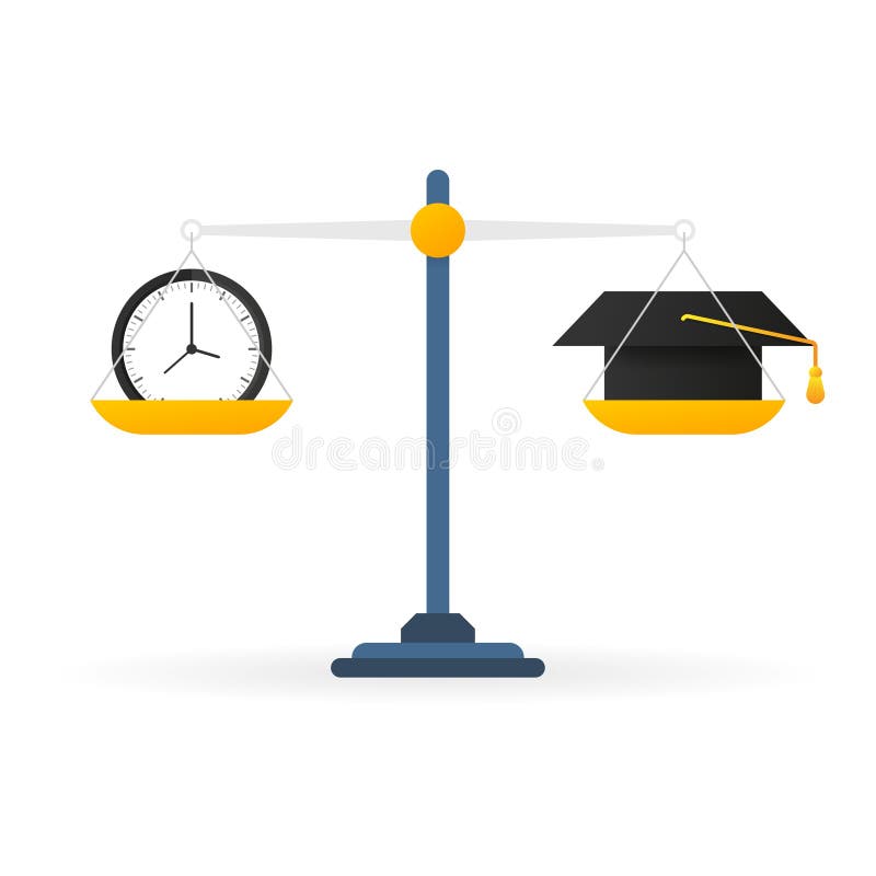 Education Vs Time on Scales Icon. Money and Time Balance on Scale Stock ...