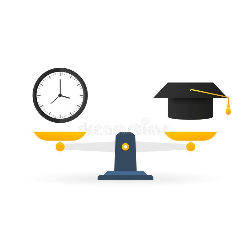 Education Vs Time on Scales Icon. Money and Time Balance on Scale Stock ...