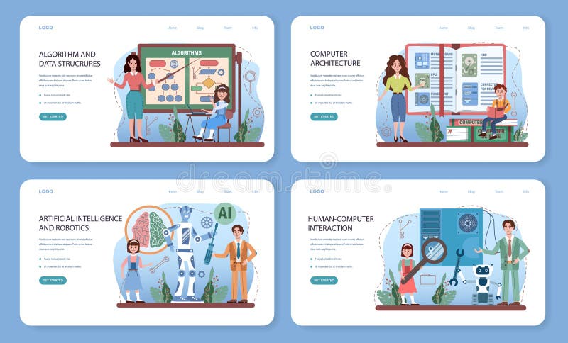 It Education Web Banner or Landing Page Set. Students Learning Stock ...