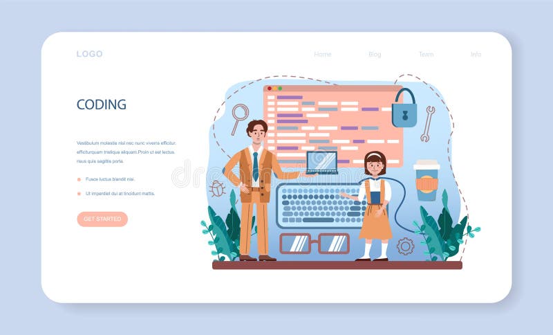 It Education Web Banner or Landing Page. Students Learn Programming ...