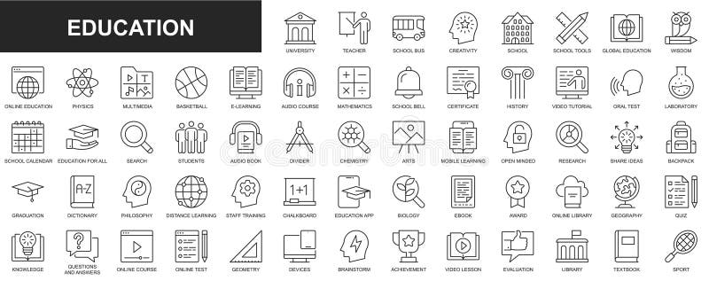 Education Web Icons Set in Thin Line Design. Pack of Teacher, School ...