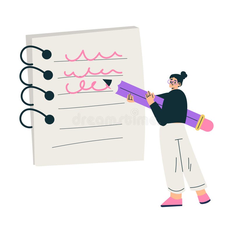 Education with Woman Character Write with Huge Pencil Learning and ...