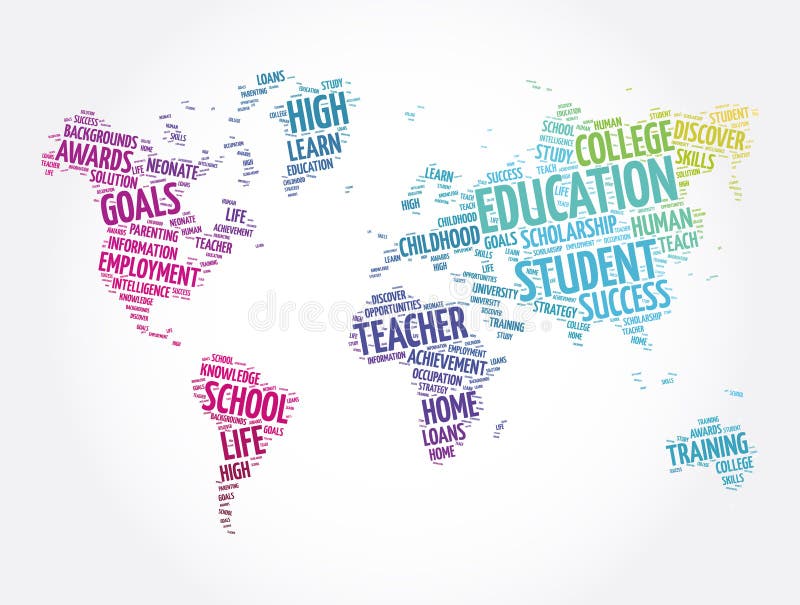 Education Word Cloud in Shape of World Map, Concept Background Stock ...