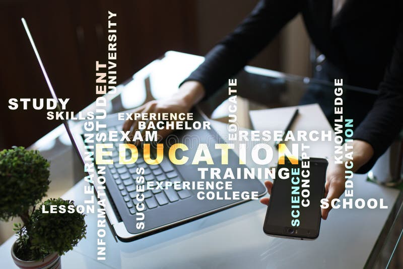 Education Words Cloud on the Virtual Screen. Stock Image - Image of ...