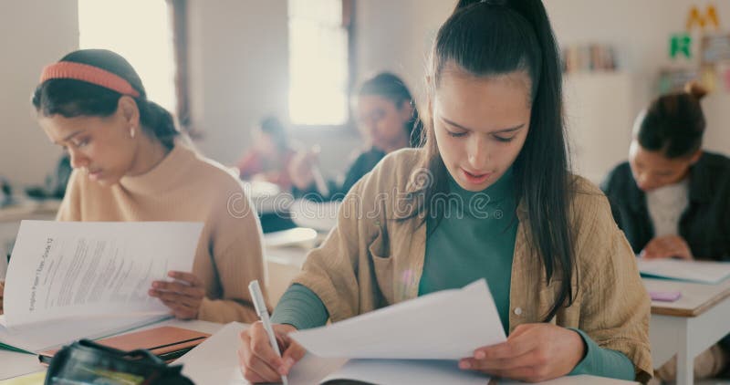 Education, Writing or Students in High School for Exam, Assignment or ...