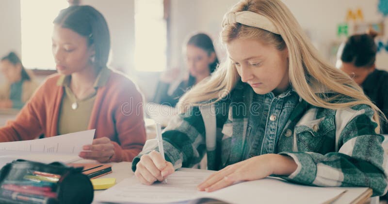 Education, Writing and Students in High School for Learning, Lesson or ...