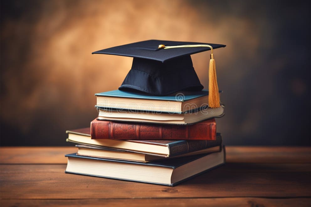 Educational Achievement Graduation Cap on a Stack of Books Stock ...