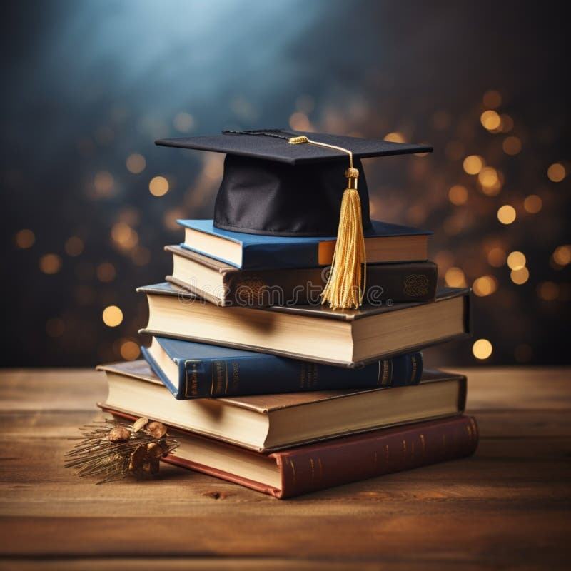 Educational Achievement Graduation Cap on a Stack of Books Stock ...