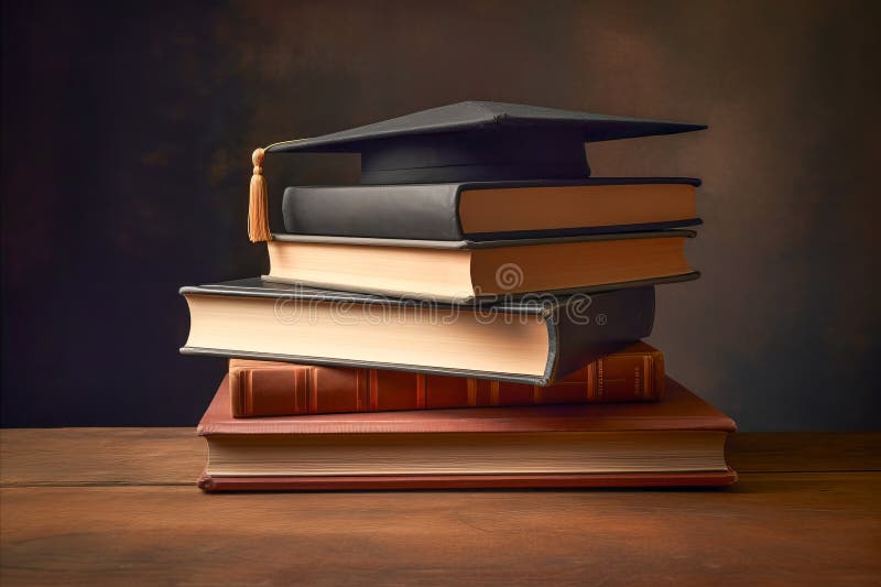 Educational Achievement. Three Books Displayed with Black Graduation ...
