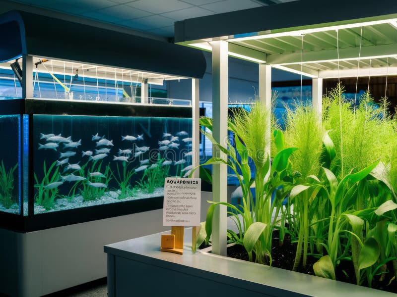 Educational Aquaponics System Setup, Showcasing Fish Tanks and Plant ...