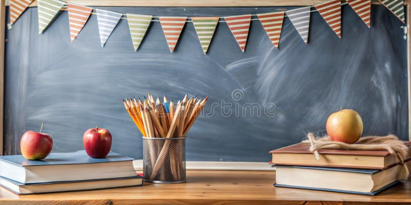 Educational Back-to-School Banner with Books and Pencils Stock Photo ...