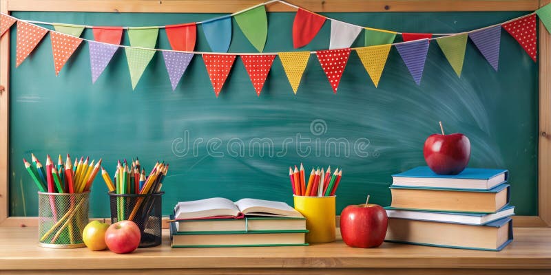 Educational Back-to-School Banner with Books and Pencils Stock Image ...