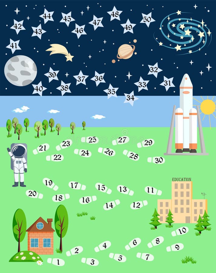 Educational Board Game Step By Step With Numbers The Way From Home To The Nearest Galaxy Stock