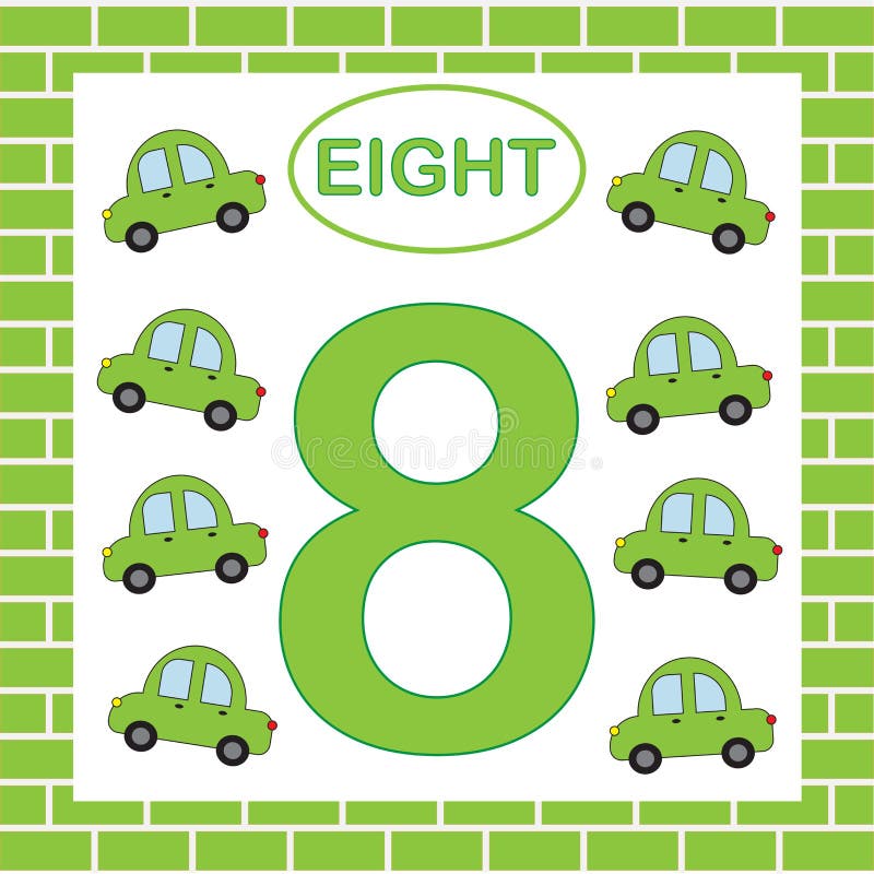 Educational Card Number 8 Eight with Cars. Learning Numbers ...