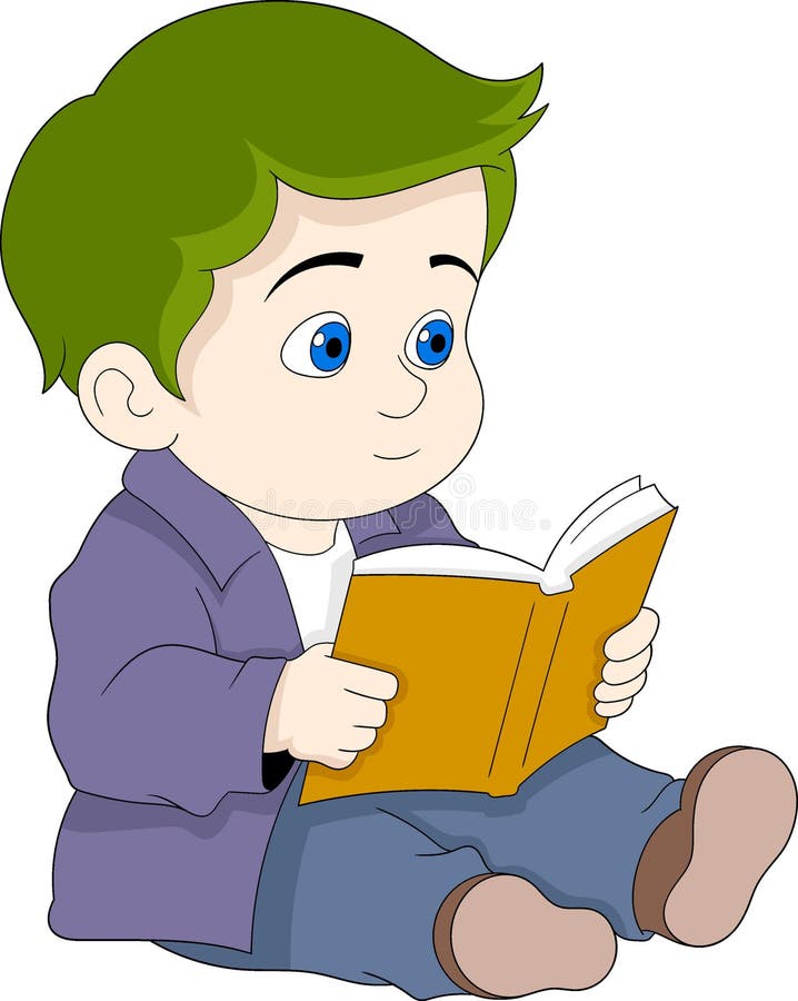 Educational Cartoon Doodle Illustration, Boy is Sitting Studying a ...