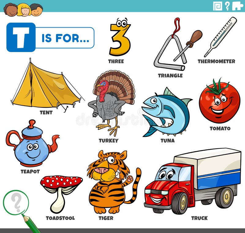 Letter T Words Educational Set with Cartoon Characters Stock Vector ... Letter T Words Educational Set with Cartoon Characters Stock Vector ...