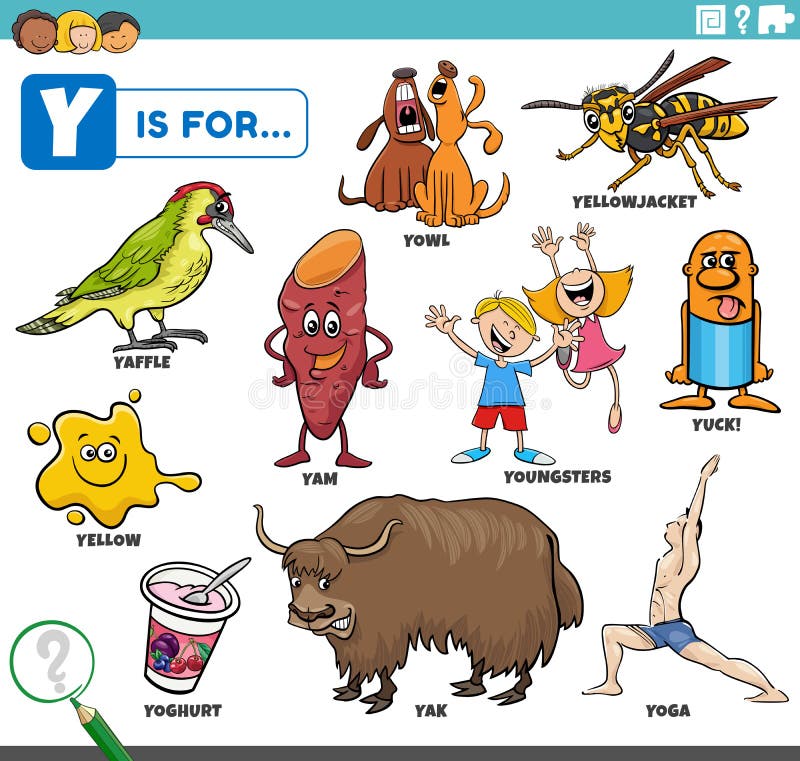 Letter Y Words Educational Set with Cartoon Characters Stock Vector ... Letter Y Words Educational Set with Cartoon Characters Stock Vector ...