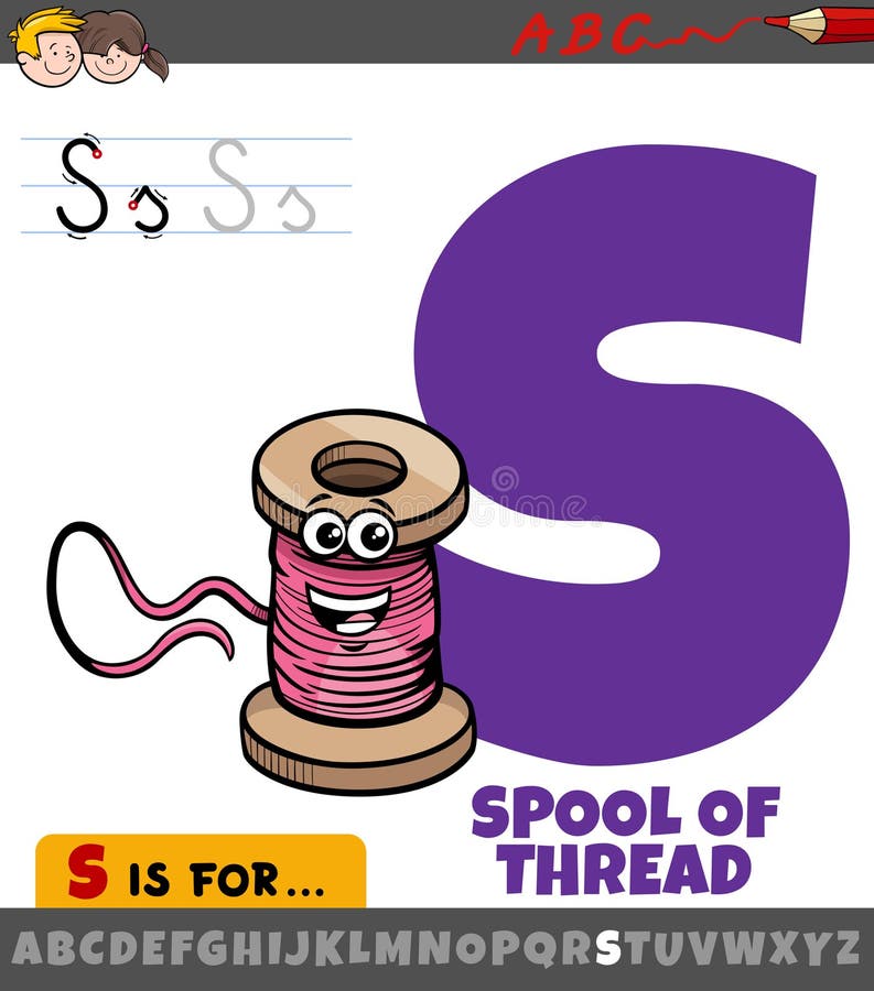Letter S Worksheet with Cartoon Spool of Thread Stock Vector ...