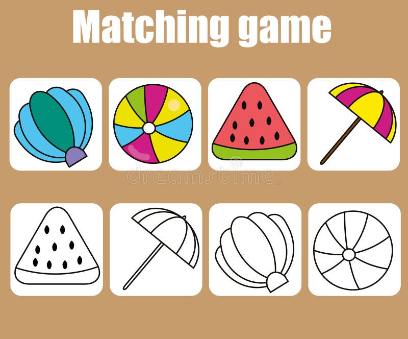 Educational Children Game. Match Colored and Outline Objects. Learning ...