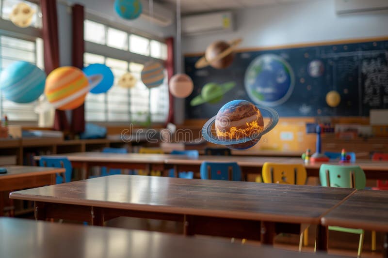 Educational Classroom with Planetary Models Stock Illustration ...
