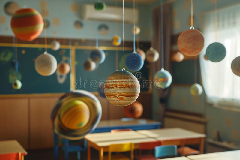 Educational Classroom with Planetary Models Stock Illustration ...