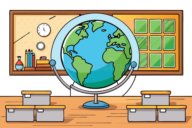 Educational Classroom Setting with a Large Globe, Desks, and ...