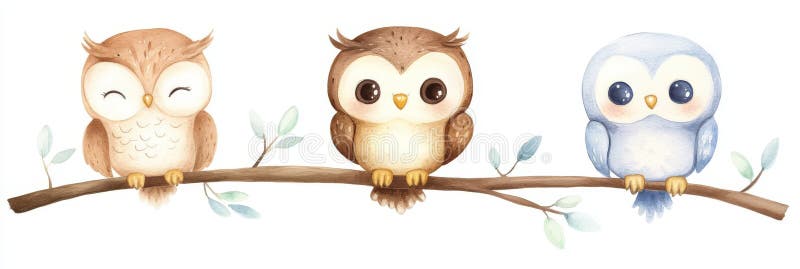 An Educational Concept Depicted in Watercolor, Showcasing Three Owls ...