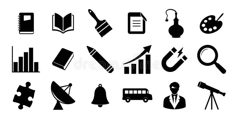 Educational Concepts Reading Writing Science Math Set Glyph Icons Stock ...