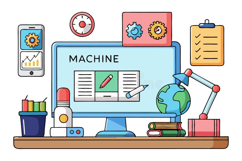 Educational Desk Setup with Teaching Supplies, Digital Tools, and an ...