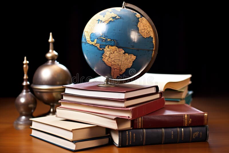 Educational Exploration Earth Globe Surrounded by a Collection of Books ...