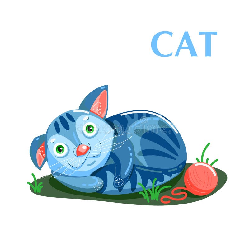 Educational Flashcard Kitten Resting after a Game with a Ball of ...