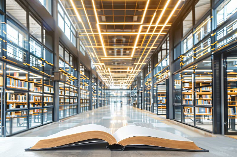 Educational Focus Minimalist Open Book Against Blurred Conference Hall ...