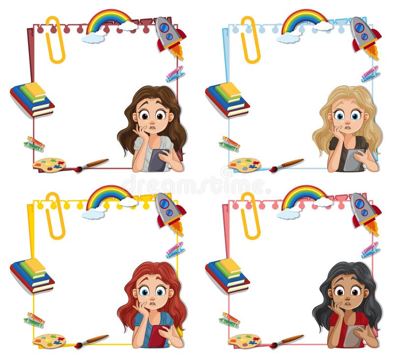 Educational Frames with Cartoon Children Stock Vector - Illustration of ...