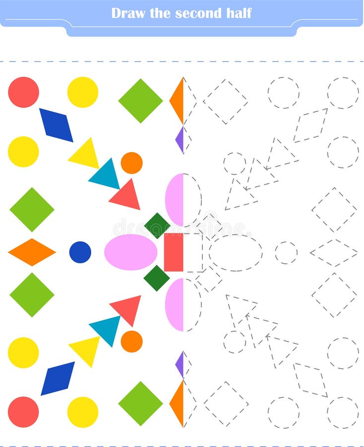 Educational Game for Children. Circle and Color the Second Part of the ...