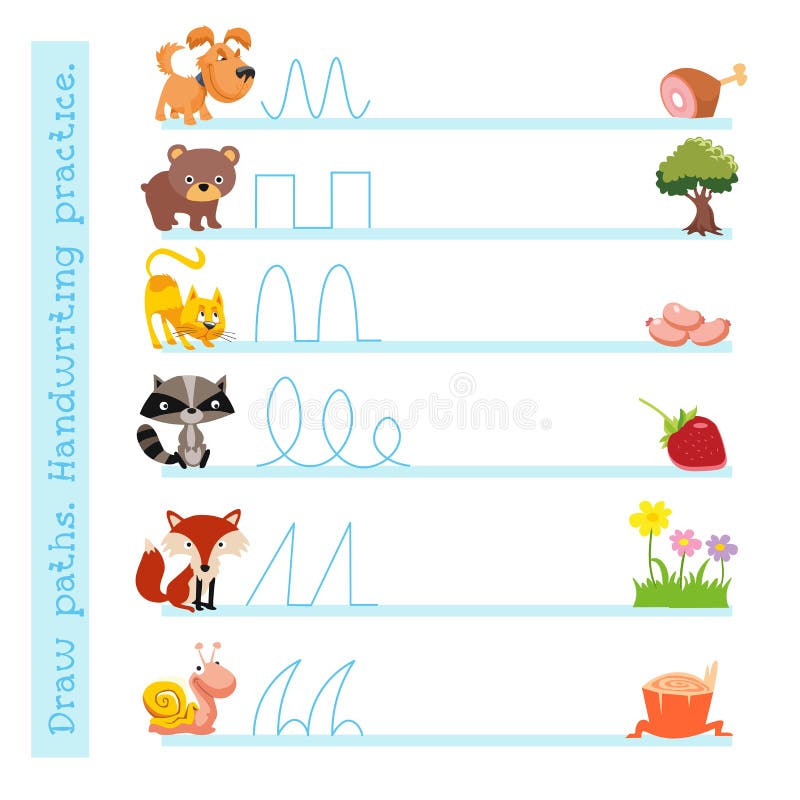 Educational Game for Children. Draw Paths. Handwriting Practice. Cute ...