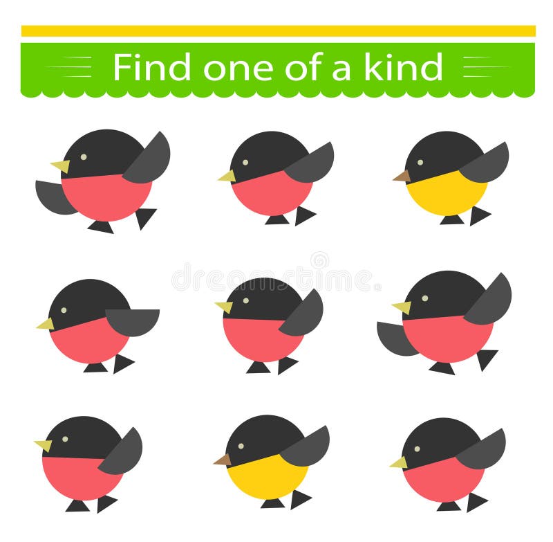 Educational Game for Children. Need To Find One of a Kind Bird Stock ...