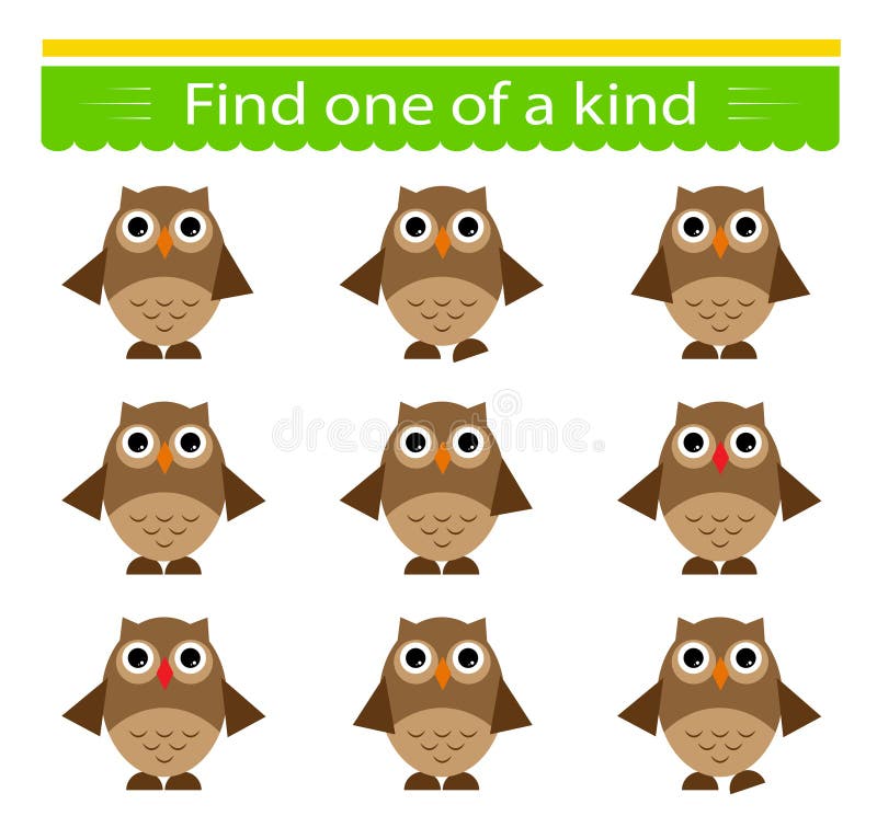 Educational Game for Children. Need To Find One of a Kind Owl Stock ...