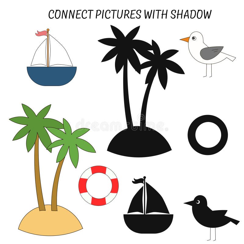 Educational Game Connect with Shadows Stock Vector - Illustration of ...