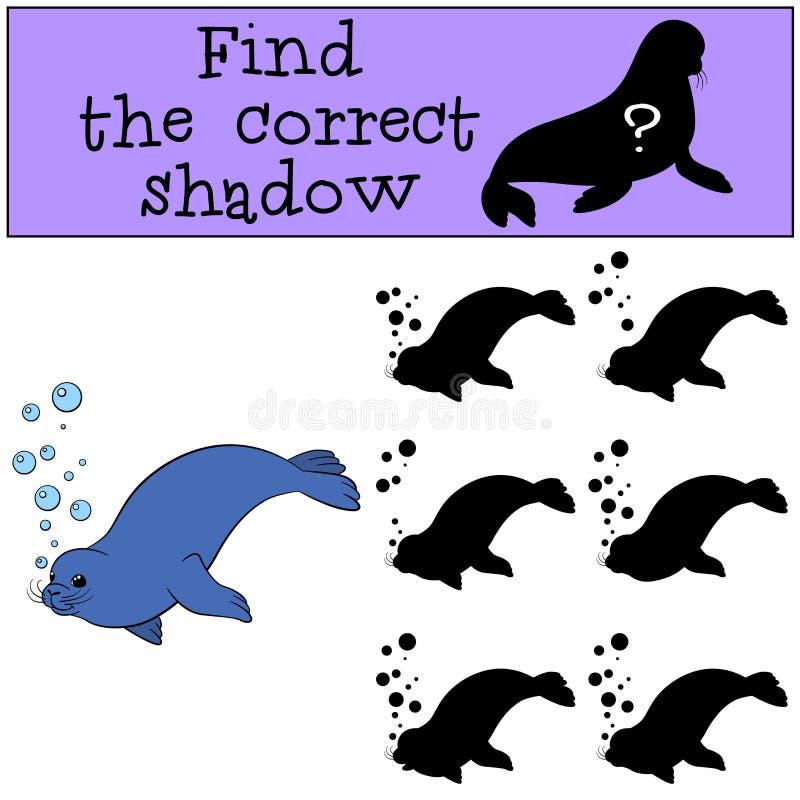 Educational Game: Find the Correct Shadow. Little Cute Fur Seal. Stock ...