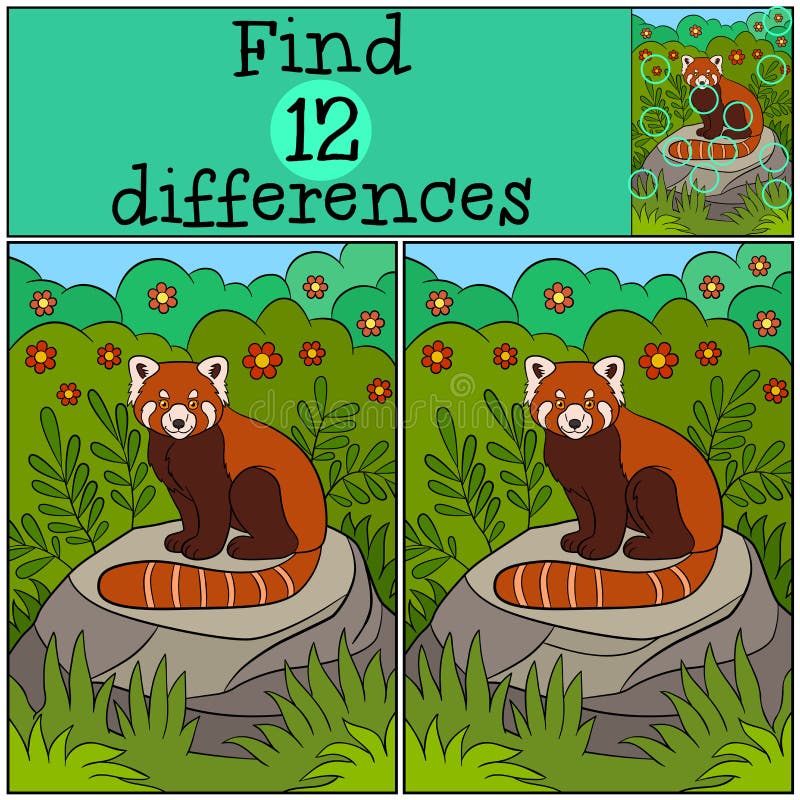 Educational Game: Find Differences. Little Cute Red Panda Stock Vector ...