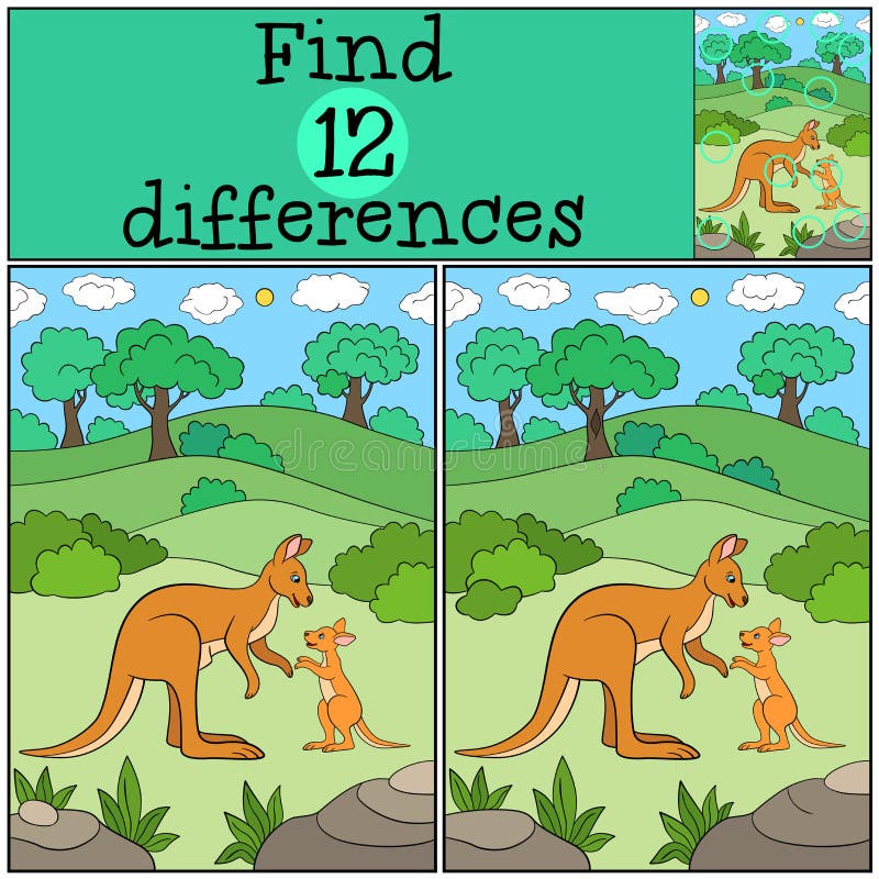Educational Game: Find Differences. Mother Kangaroo with Her Baby ...