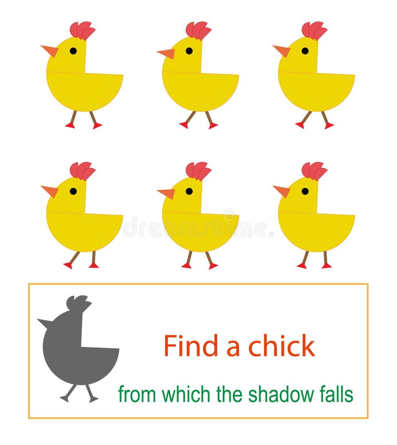 Educational Game for Kids. Find a Cartoon Chick from Which the Shadow ...